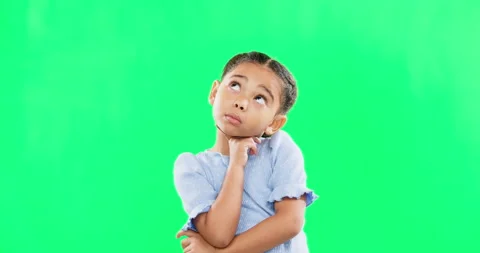 Green screen, thinking and confused chil... | Stock Video | Pond5