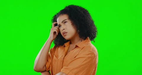 Green screen, thinking and woman confuse... | Stock Video | Pond5