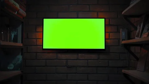 Green Screen TV Wall Library Dark Room Z... | Stock Video | Pond5