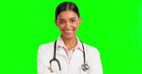 Green screen woman, arms crossed and doc... | Stock Video | Pond5