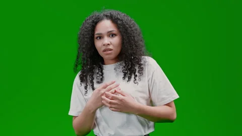 Green Screen young scared lady | Stock Video | Pond5