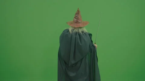 Green Screen.Back View of a Wizard Walks... | Stock Video | Pond5