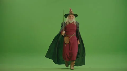 Green Screen.Portrait of a Wizard Walks ... | Stock Video | Pond5