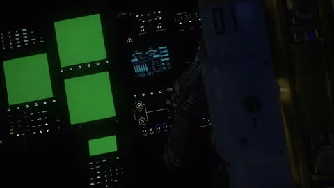 Green screens the cockpit of the spacesh... | Stock Video | Pond5