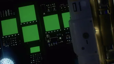 Green screens the cockpit of the spacesh... | Stock Video | Pond5