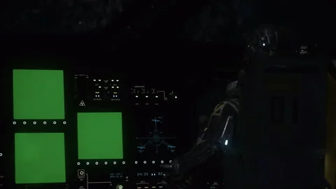Green screens the cockpit of the spacesh... | Stock Video | Pond5