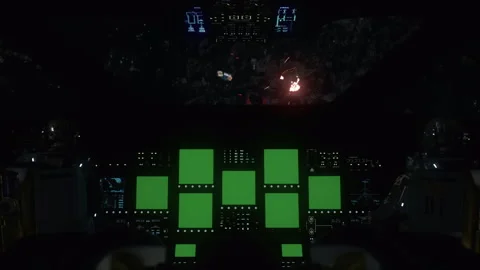 Green screens the cockpit of the spacesh... | Stock Video | Pond5