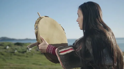 Greenlandic drum dancing and singing. Ea... | Stock Video | Pond5