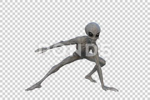 Grey Alien. 3D render isolated on transparent background. ~ Clip Art ...