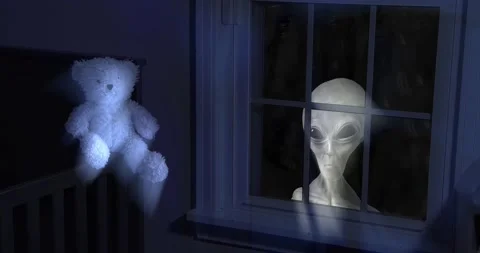 Grey Alien looking through a child’s b... | Stock Video | Pond5
