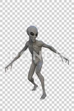 Grey Alien walking. 3D render isolated on transparent background ...