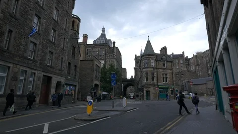 Grey stone buildings in a roundabout | Stock Video | Pond5
