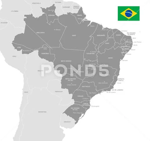 Grey Vector Political Map of Brazil Illustration #92849404