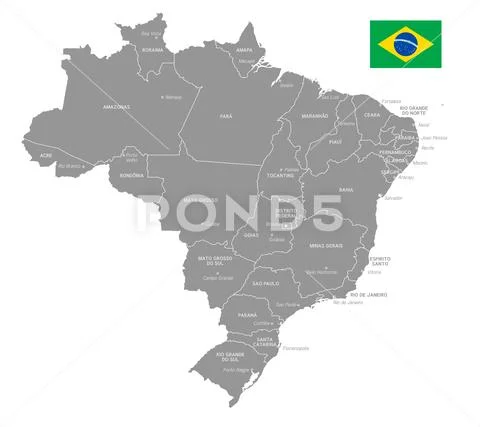 Grey Vector Political Map of Brazil: Royalty Free #92849406