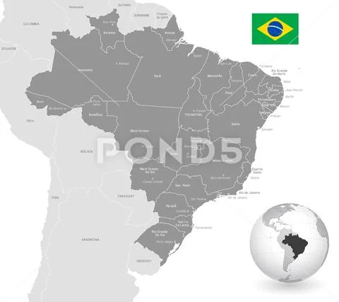 Grey Vector Political Map of Brazil: Graphic #92849409