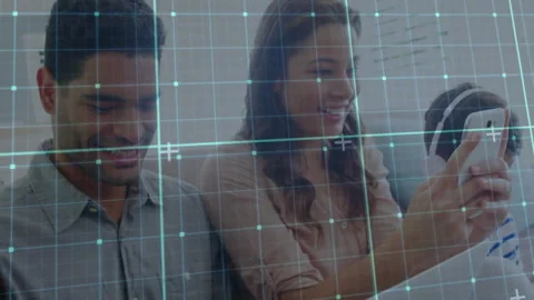 Grid and data points animation over smil... | Stock Video | Pond5
