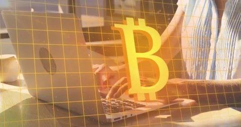 Grid animating flipping laptop while wom... | Stock Video | Pond5
