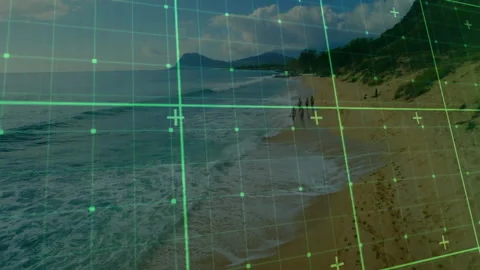 Grid overlay animation over beach scene ... | Stock Video | Pond5