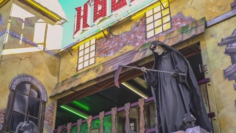 Grim reaper statue standing on a haunted... | Stock Video | Pond5