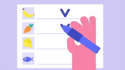 Grocery list and hand with pen. Abstract... | Stock Video | Pond5