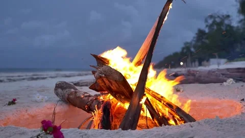 Ground Shot Of Pile Of Bonfire Inside Pi... | Stock Video | Pond5