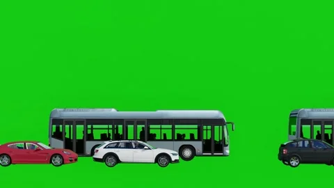 Group of Bus and Car Moving Isolated on ... | Stock Video | Pond5