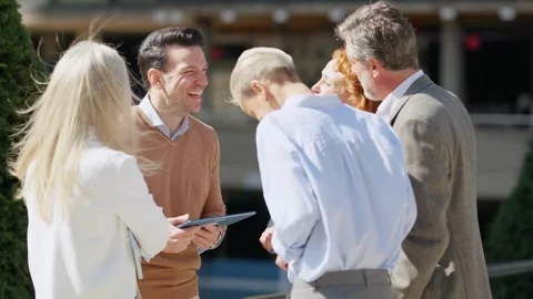 Group of business people talking at the ... | Stock Video | Pond5