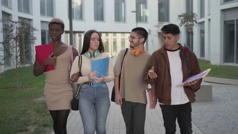 group of college students walk around th... | Stock Video | Pond5