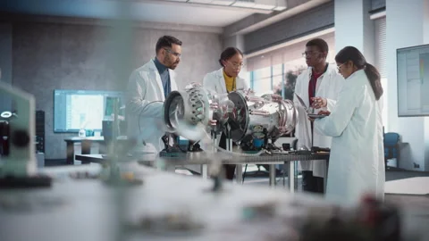 Group of Engineers Working on an Engine | Stock Video | Pond5