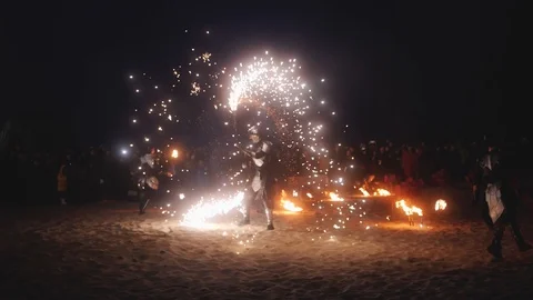 Group of fire dancers performing in Gang... | Stock Video | Pond5