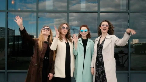 group of five beautiful girls are waving... | Stock Video | Pond5
