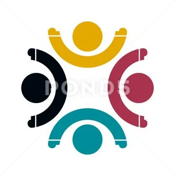 Group four people logo handshake in a circle,Teamwork icon.vector ...