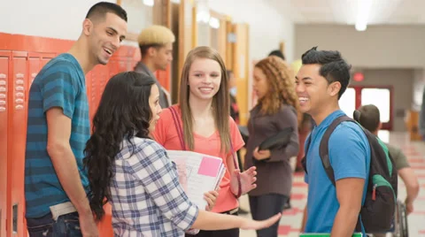 A group of friends stand in the hallway ... | Stock Video | Pond5
