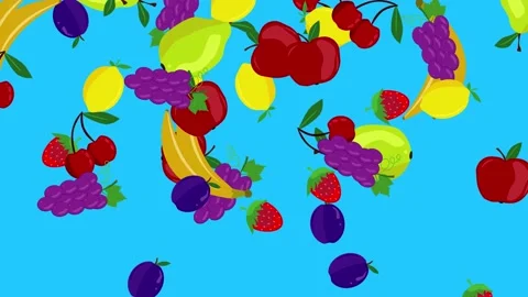 group of fruits animation, blue screen, ... | Stock Video | Pond5