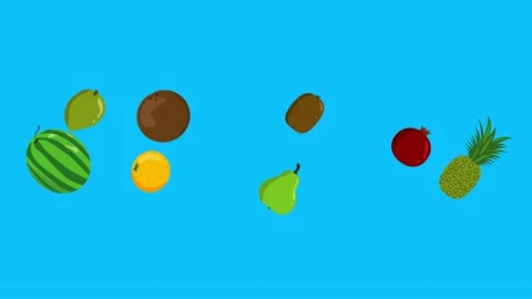 group of fruits animation, blue screen, ... | Stock Video | Pond5