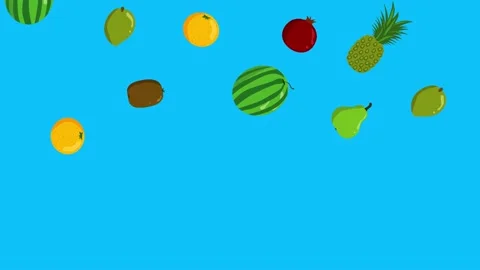 group of fruits animation, blue screen, ... | Stock Video | Pond5