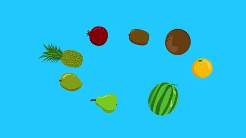 group of fruits animation, blue screen, ... | Stock Video | Pond5