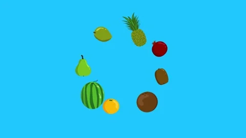 group of fruits animation, blue screen, ... | Stock Video | Pond5