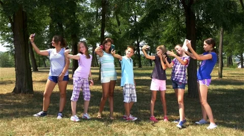 Group of funny friends kids make funny p... | Stock Video | Pond5