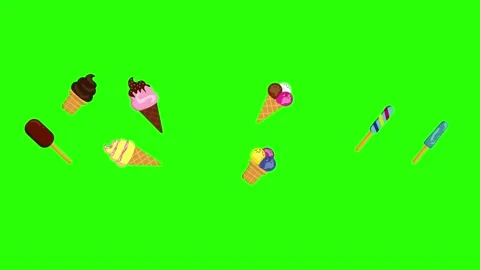 Group of ice cream animation on green sc... | Stock Video | Pond5
