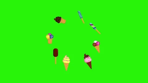 Group of ice cream animation on green sc... | Stock Video | Pond5