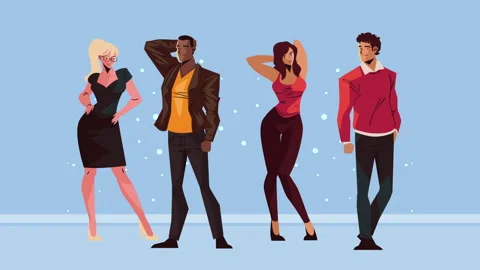 group of models posing characters | Stock Video | Pond5