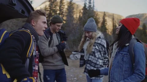 Group of people getting ready to go hiki... | Stock Video | Pond5