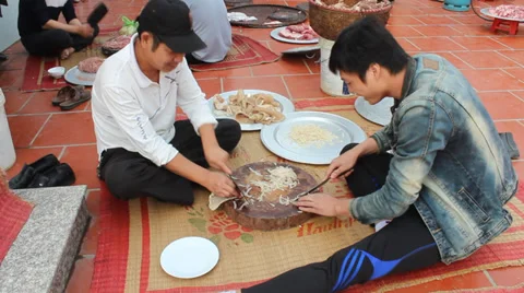 group of people make traditional food by... | Stock Video | Pond5