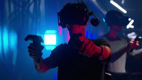 Group of people playing VR games in a st... | Stock Video | Pond5