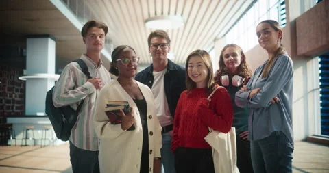 Group Portrait of Students in Library | Stock Video | Pond5