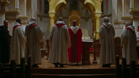 Group Of Priests On Altar Sharing Blesse... | Stock Video | Pond5