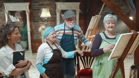 Group of retired seniors attending art c... | Stock Video | Pond5