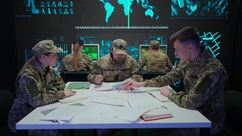 Group of security squad in control cente... | Stock Video | Pond5