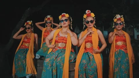 a group of traditional Asian dancers sit... | Stock Video | Pond5